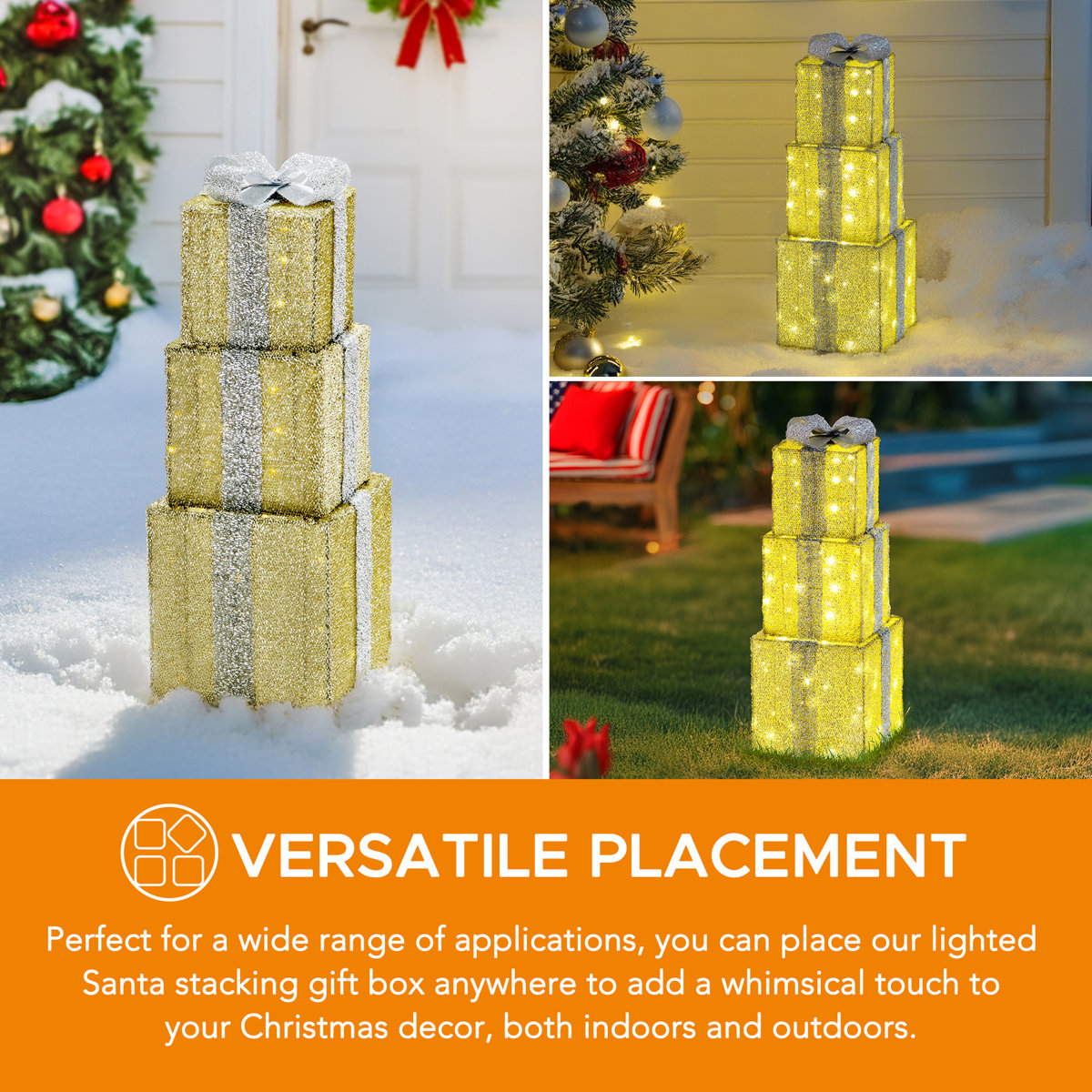 Sunjoy Christmas Decoration 34 Inch Illuminated Stacking Gift Box, 3D Tinsel Stacking Gift Box ...